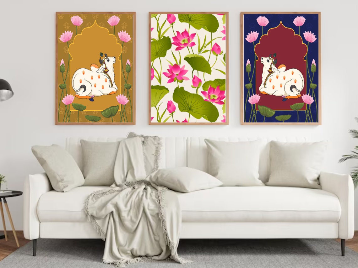 Indian Folk Art Set of 6 Printable Pichwai Cow Pichwai - Etsy