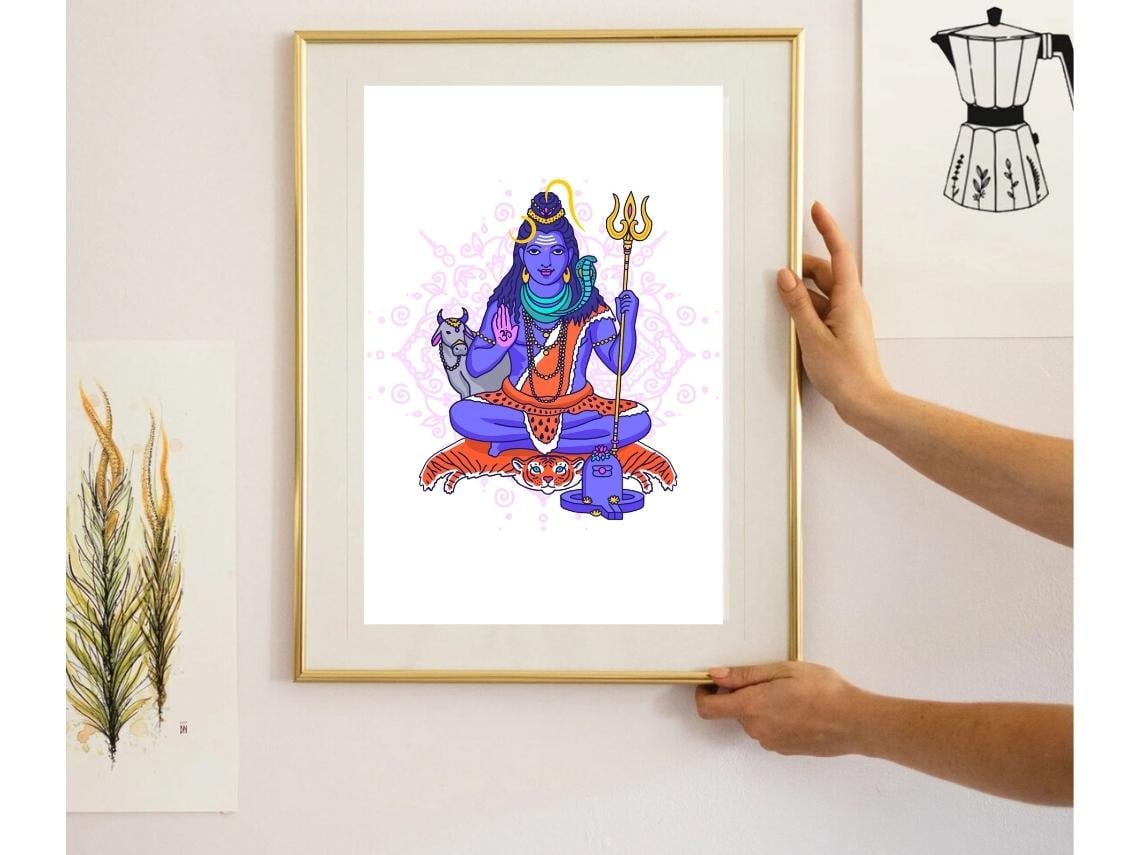 Lord Shiva Painting, Adiyogi Wall Art, Indian God Shivji Mahadev Art ...