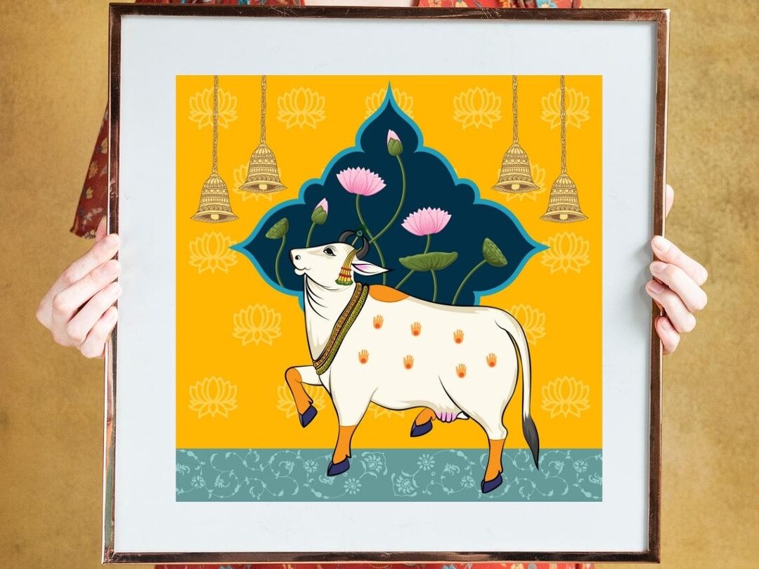 Indian Pichwai , Indian Art Pichhwai Cow Print With Lotus, Kamal Talai ...