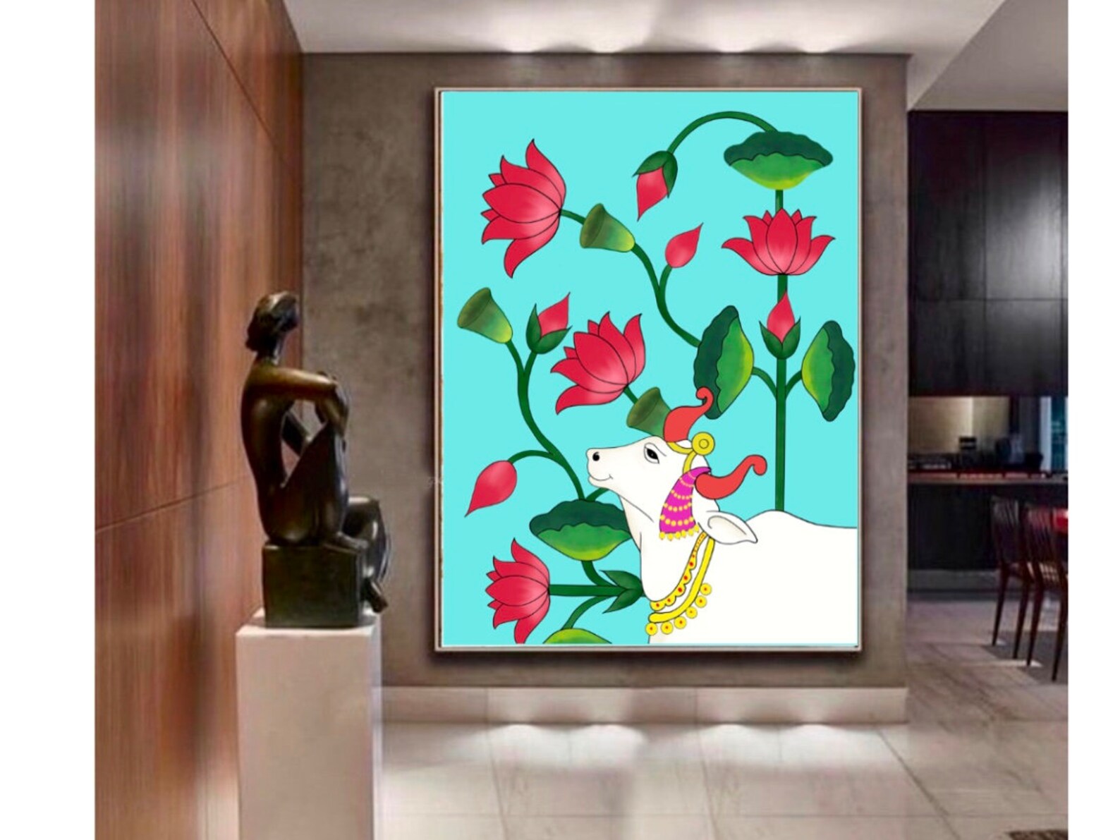 Indian Pichwai High Resolution Print, Pichhwai Cow Print With Lotus ...