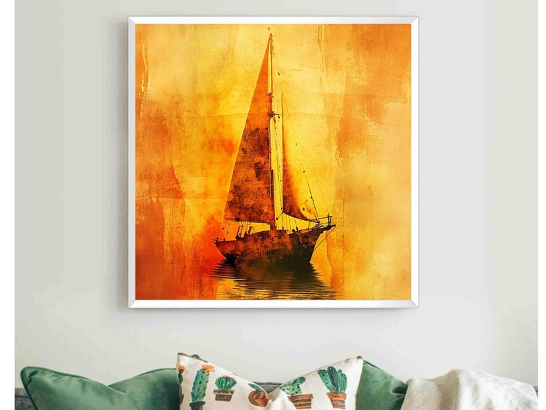 Ship Art Print, Ship and Sunset, Ship Wall Art, Ship Painting, Ship ...