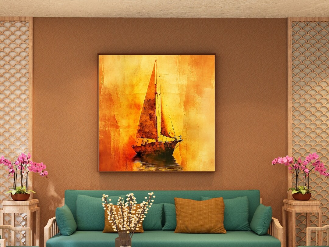 Ship Art Print, Ship and Sunset, Ship Wall Art, Ship Painting, Ship Digital Print, Printable ...