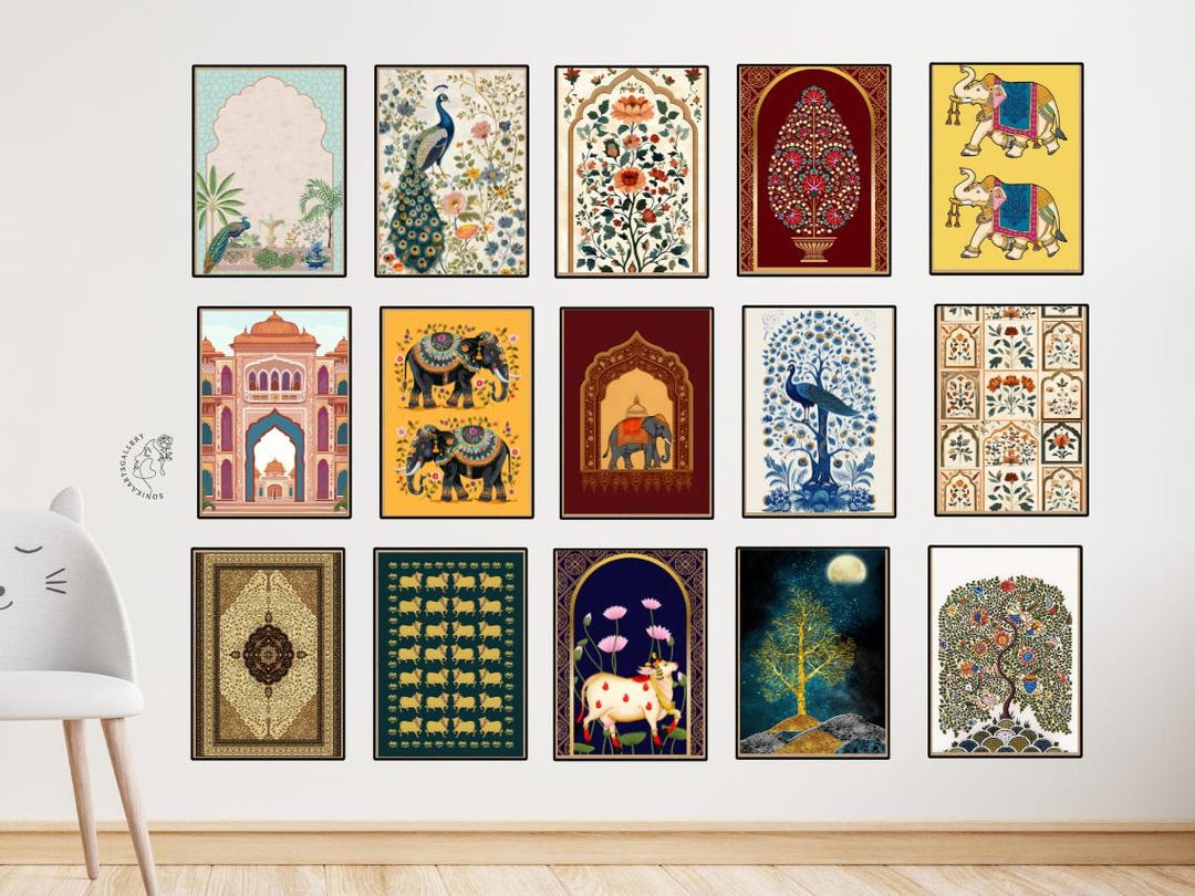 Indian Folk Art Set of 15 Digital Download, Living Room Decor, Gallery ...