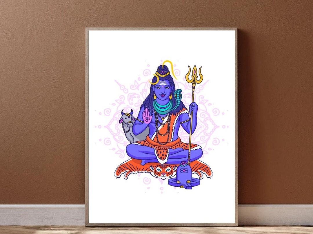 Lord Shiva Painting, Adiyogi Wall Art, Indian God Shivji Mahadev Art ...