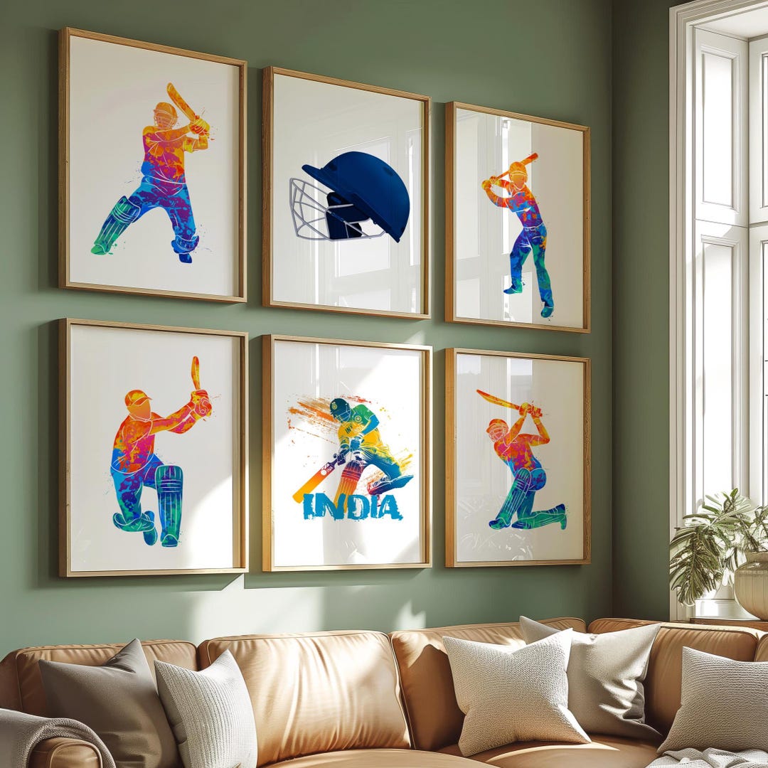 Set of 6 Cricket Prints, Cricket Wall Art, Cricket Decor, Boys Bedroom ...
