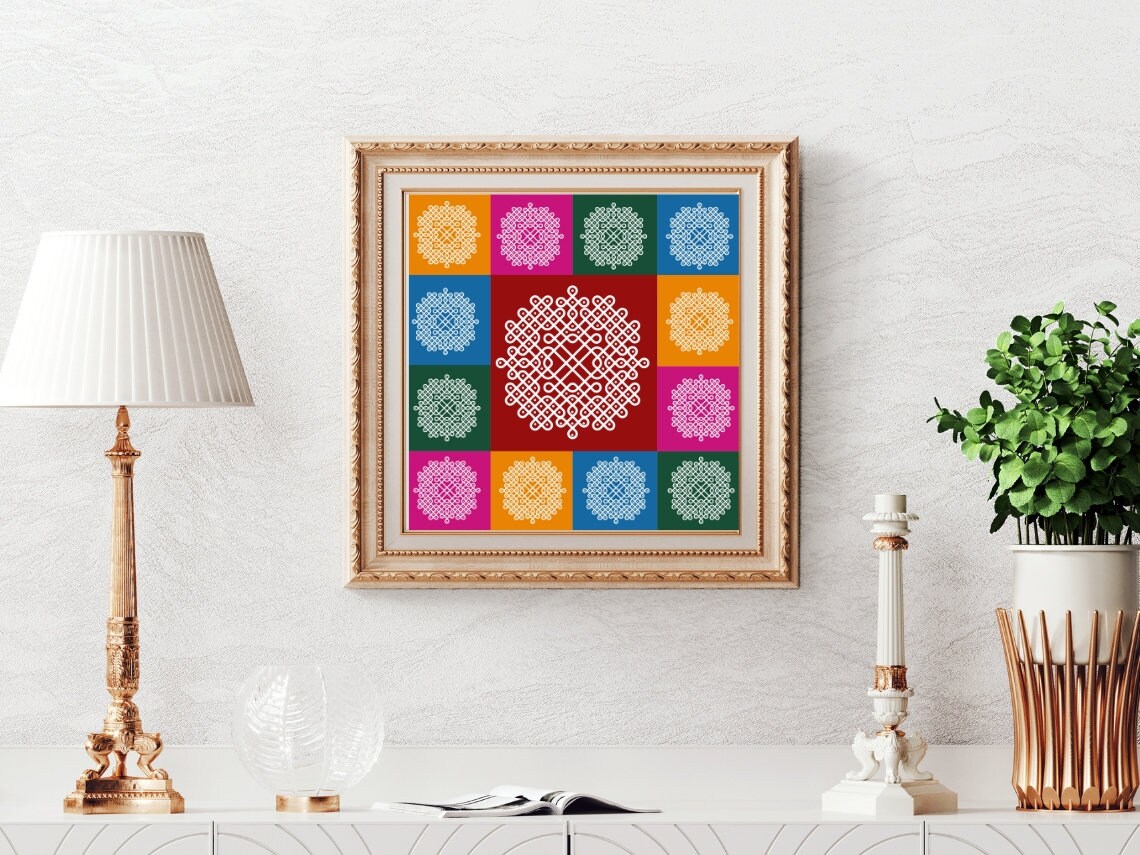 Indian Art set of 2 Kolam Art Print Minimal Art Puja Pooja - Etsy