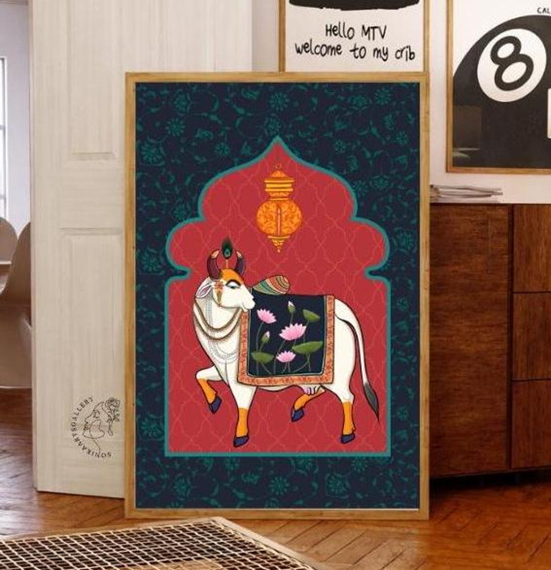 Indian Art Pichwai Painting, Pichwai Cow Painting, India Wall Art Print ...