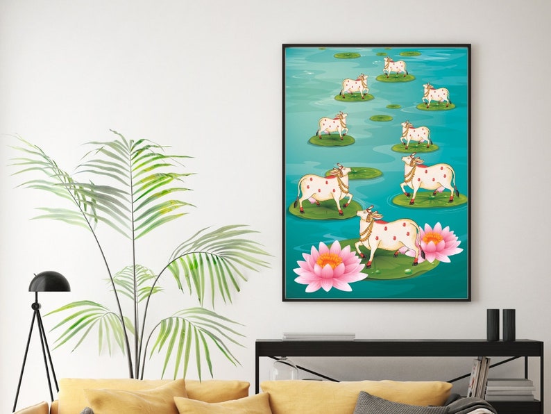 Indian Folk Art, Cows Prints, Living Room Decor, Gallery Wall Set, Indian Vintage, Pichwai ...