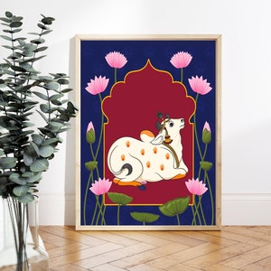 Indian Pichwai High Resolution Print, Pichhwai Cow Print With Lotus ...