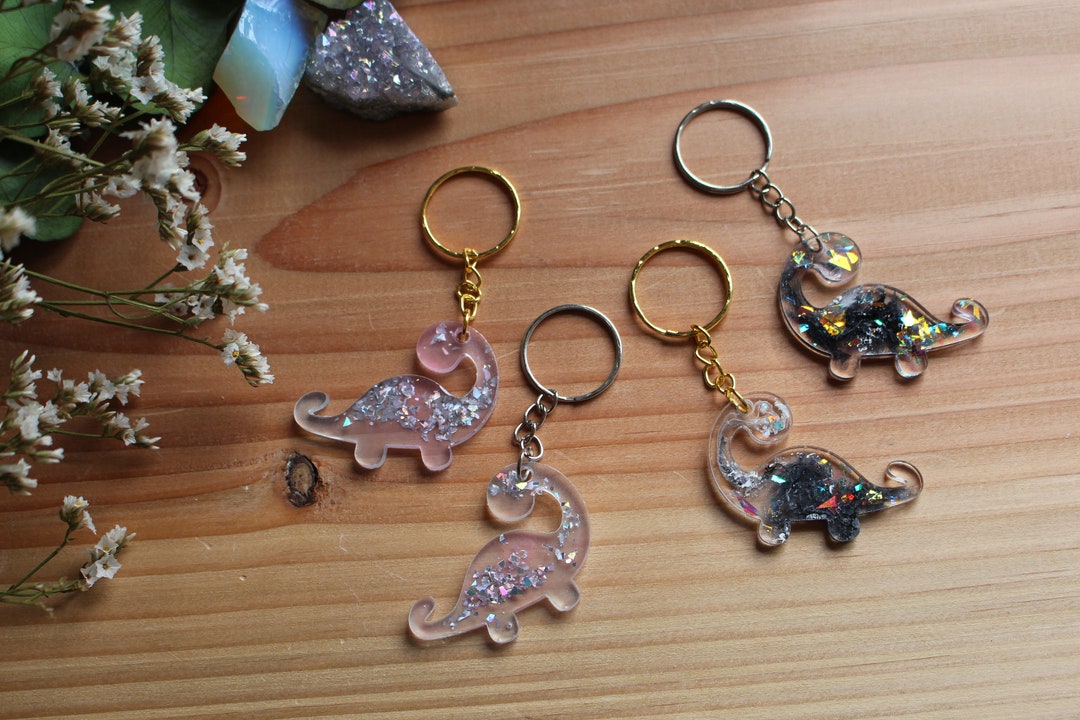Dino Keychain Epoxy Resin, Holographic, Glitter, Key, Pendant, Dino ...