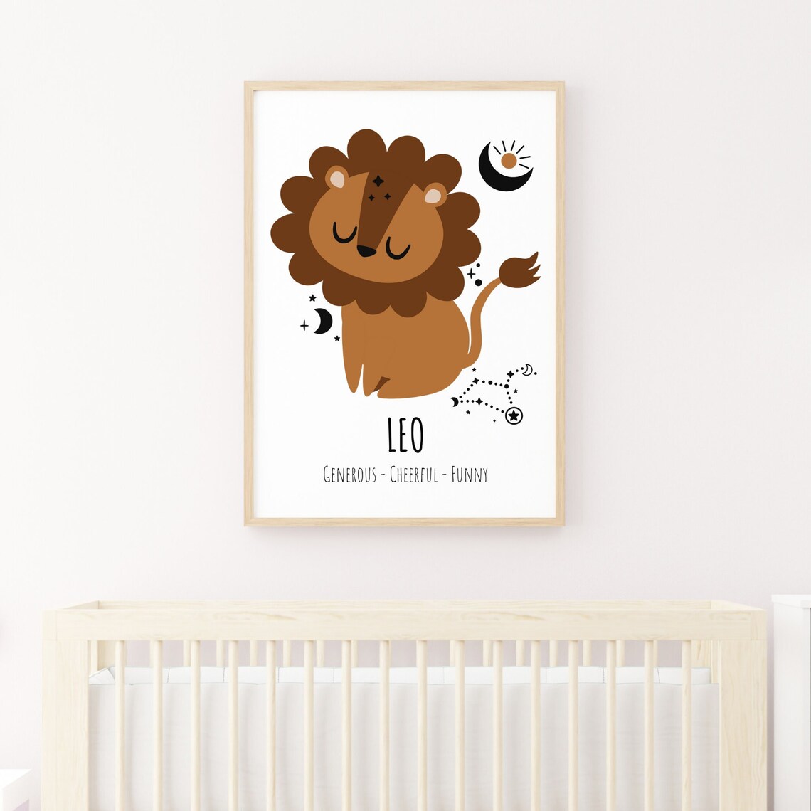 Leo Star Sign Print, Leo Zodiac Print, Moon and Stars, Nursery Room ...