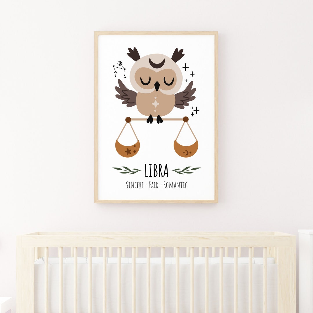 Libra Star Sign Print, Libra Zodiac Print, Moon & Stars, Nursery Room ...