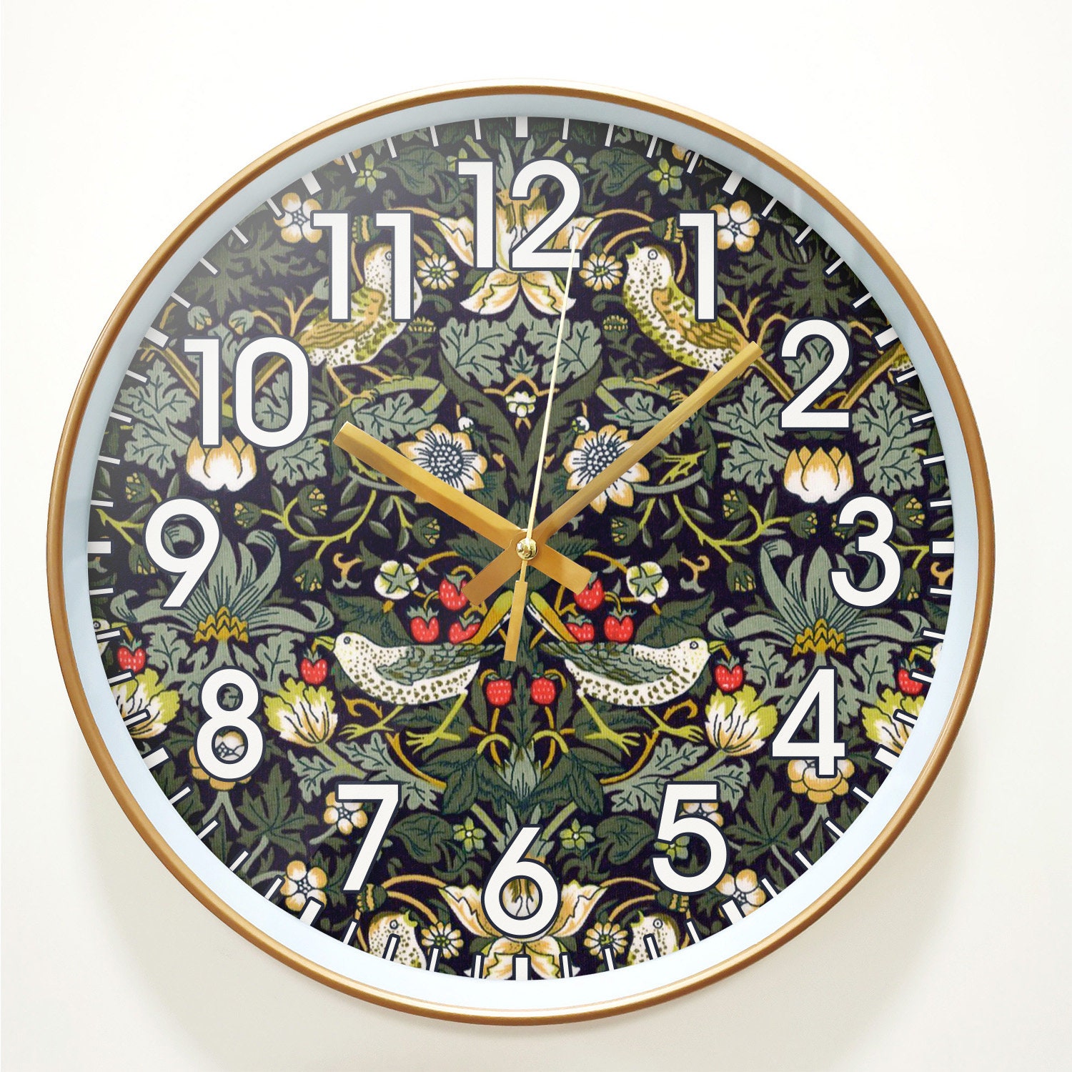 William Morris Wall Clock, Green Strawberry Thief Clock, Retro Plants ...