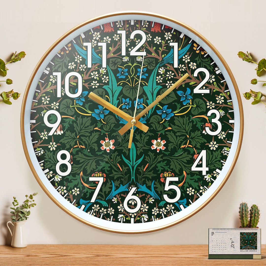 William Morris Flower Clock, Retro Plant Wall Clock, Nordic Style Home ...