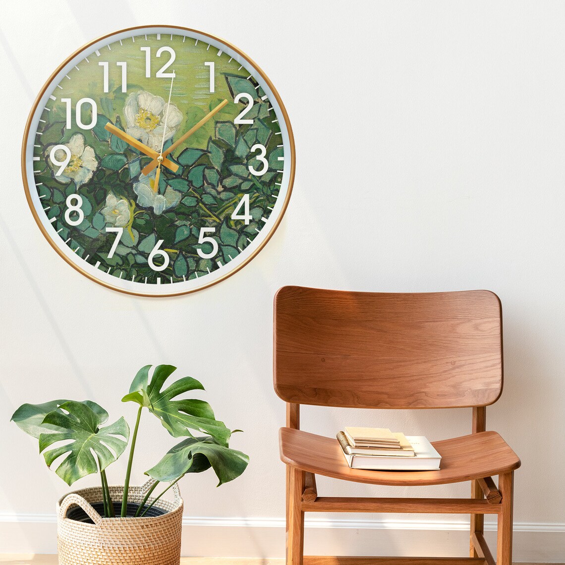 Van Gogh Art Clock, White Rose Wall Clock, Flower Silent Clock, Round ...