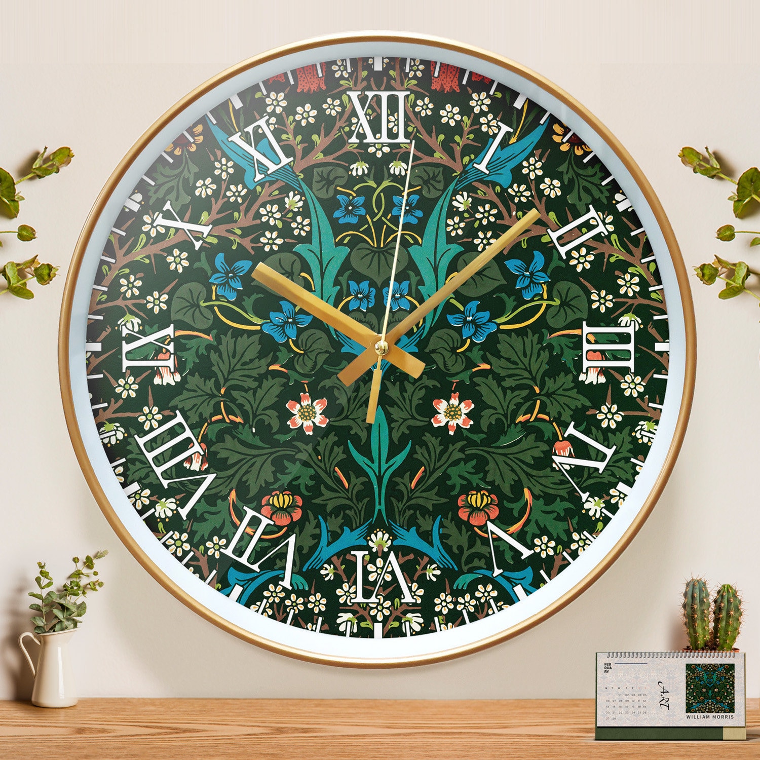 William Morris Flower Clock Retro Plant Wall Clock Nordic - Etsy Australia