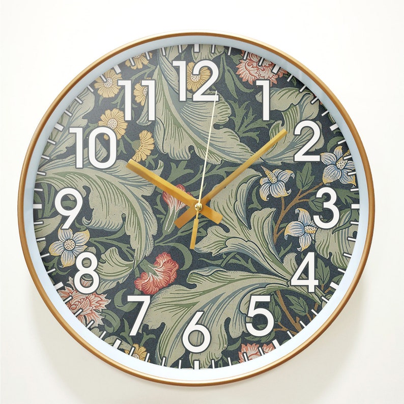 William Morris Clock, Arabic Numeric Silent Clock, Retro Plant Wall ...