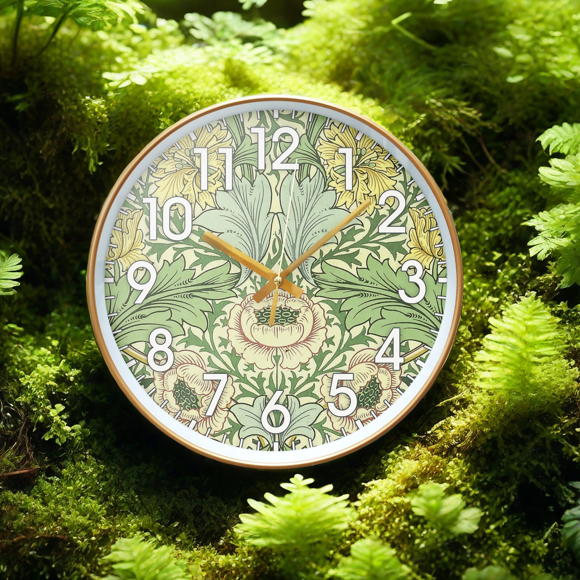 William Morris Wall Clock, Retro Flower Silent Clock, Morris Art Green ...