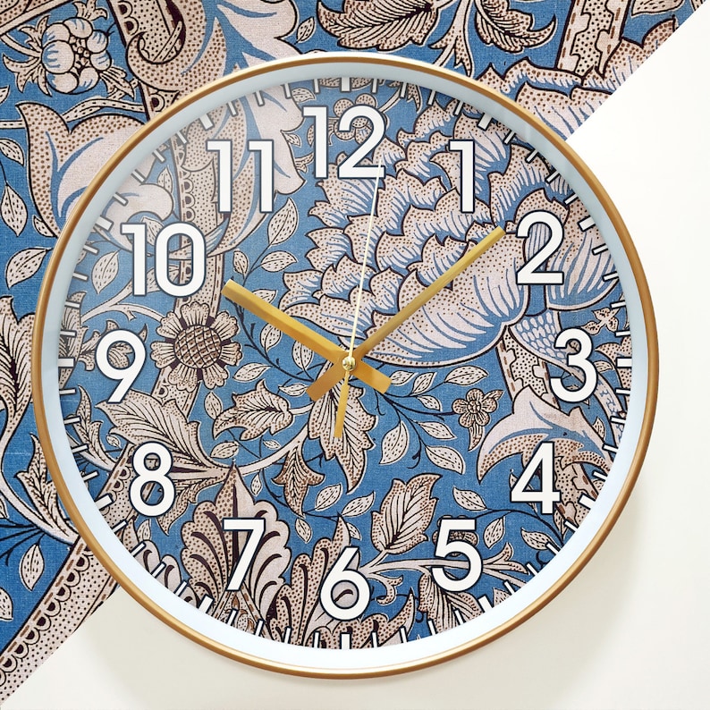 William Morris Clock, Retro Blue Flower Wall Clock, Morris Art Silent ...