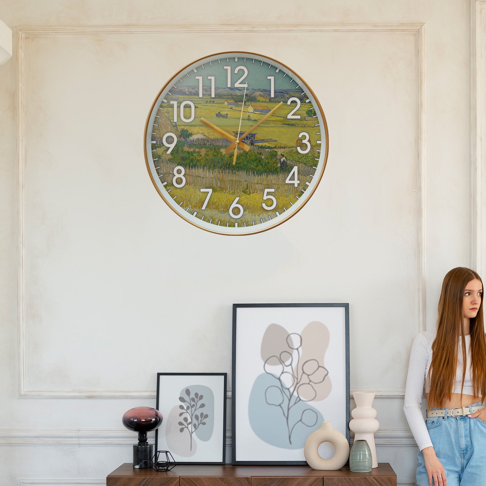 Van Gogh Oil Painting Clock, Rural Landscape Wall Clock, Retro Home ...