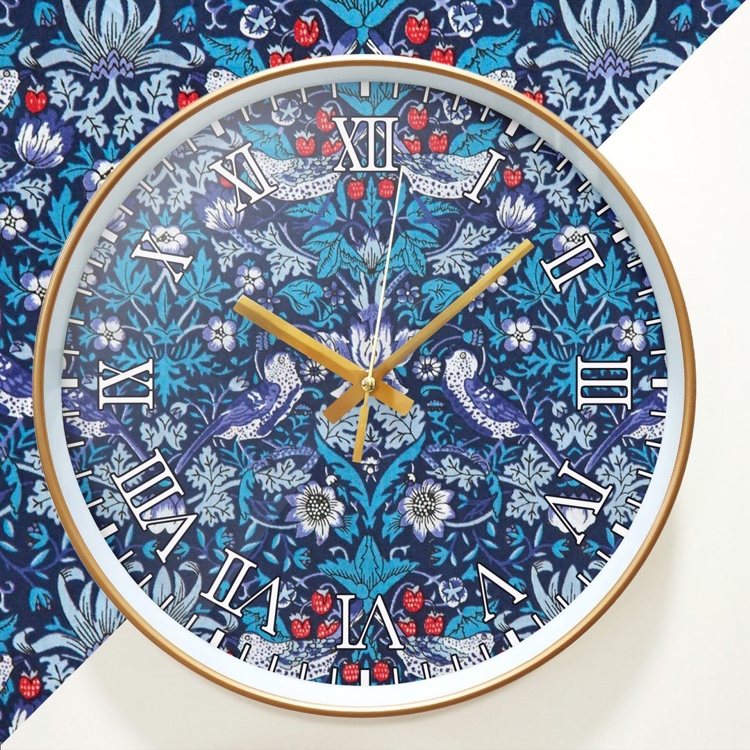 William Morris Strawberry Thief Clock, Retro Plants and Bird Wall Clock ...