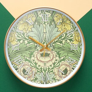 William Morris Wall Clock, Retro Flower Silent Clock, Morris Art Green ...
