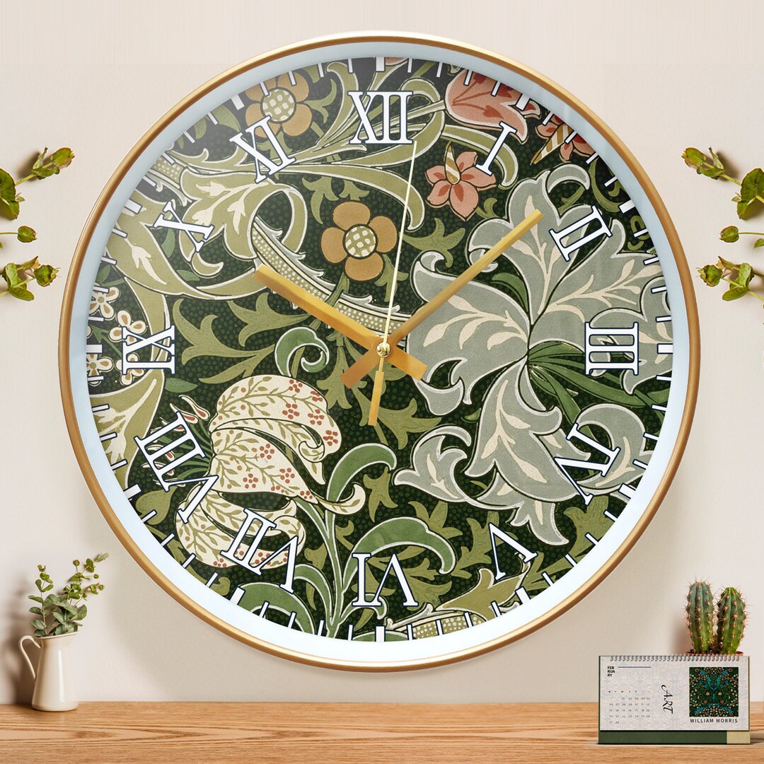 Golden Lily Wall Clock, William Morris Retro Clock, Artistic Circular ...