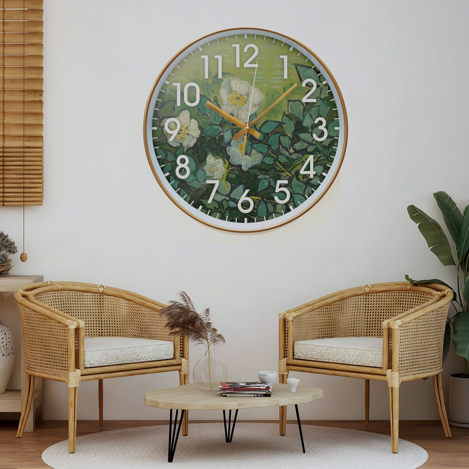 Van Gogh Art Clock, White Rose Wall Clock, Flower Silent Clock, Round ...