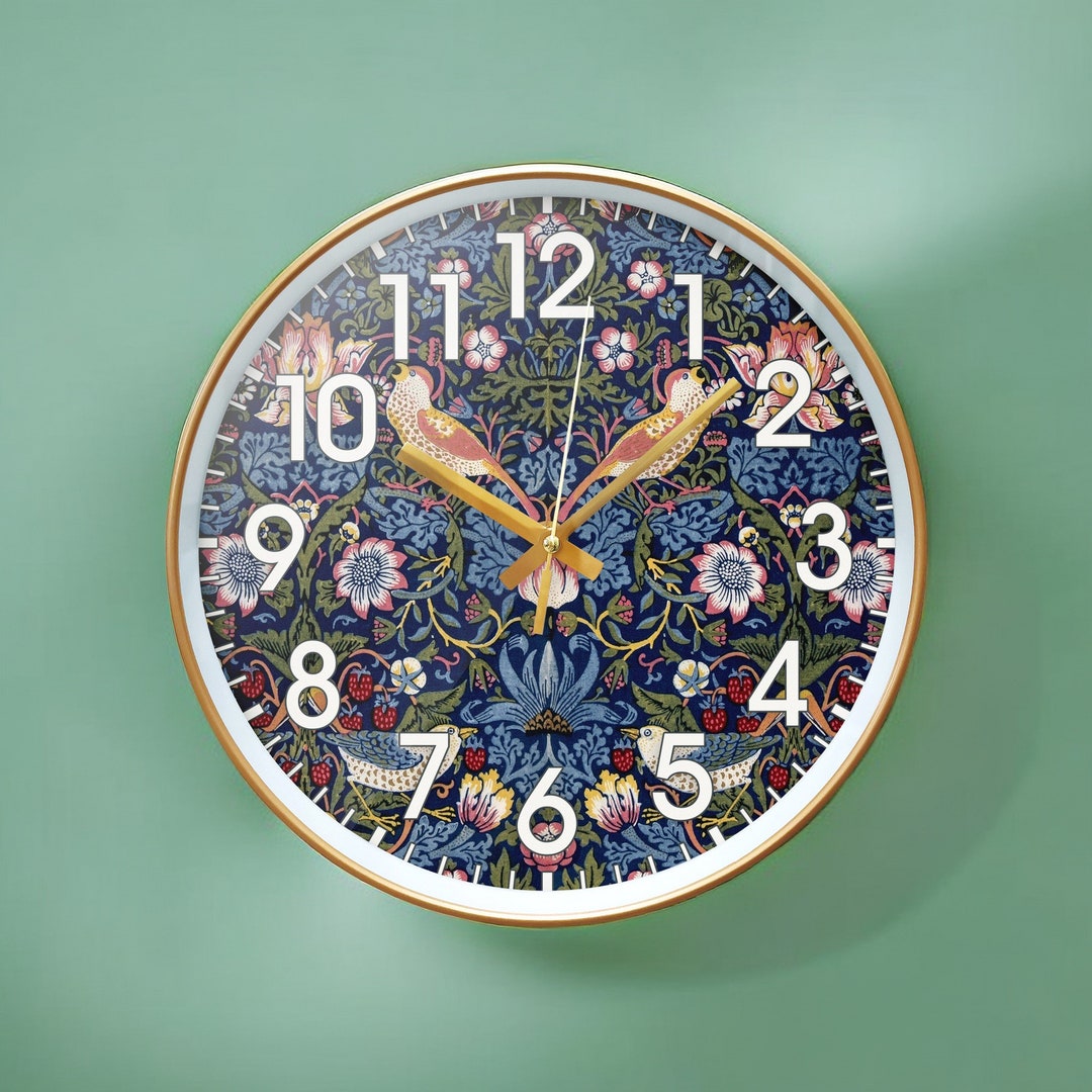 Strawberry Thief Wall Clock, William Morris Art Clock, Modern Mute ...