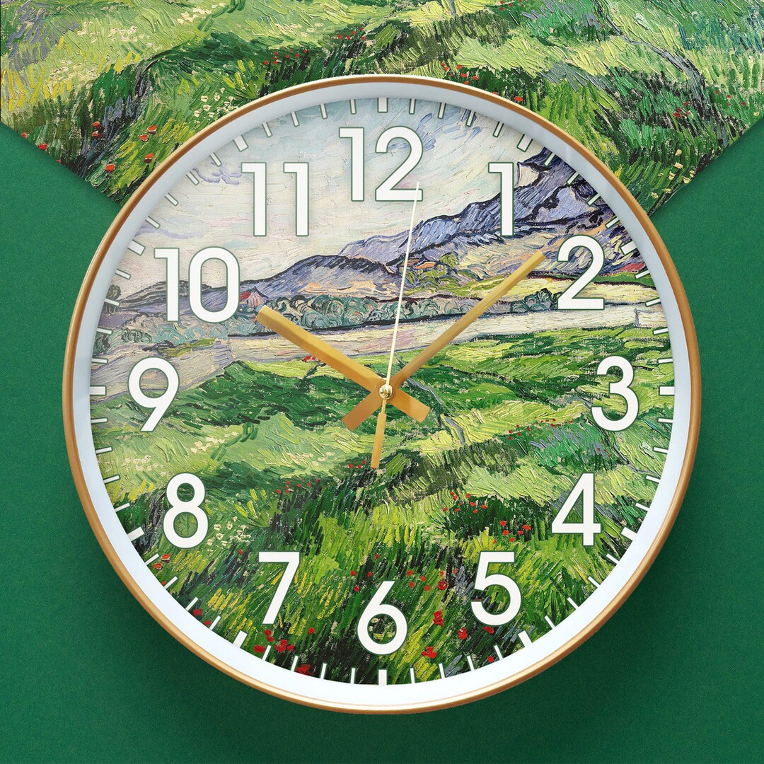 Field Oil Painting Clock Art, Van Gogh Silent Clock, 12/14 Inch ...
