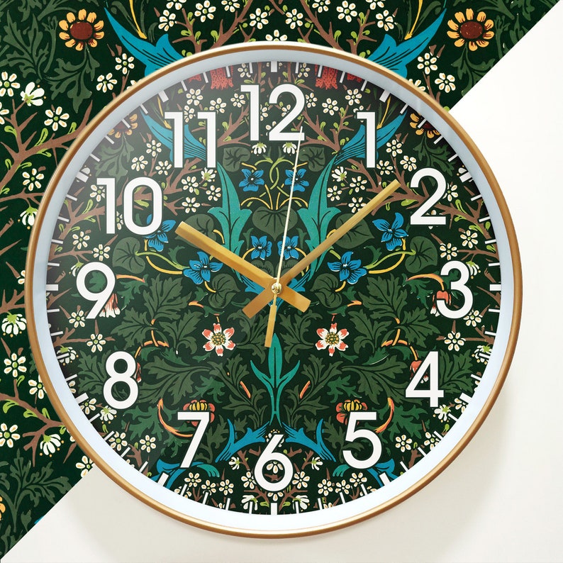 William Morris Flower Clock, Retro Plant Wall Clock, Nordic Style Home ...