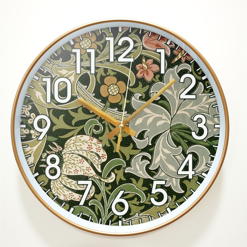 William Morris Wall Clock, Retro Flower Silent Clock, Morris Art Green ...