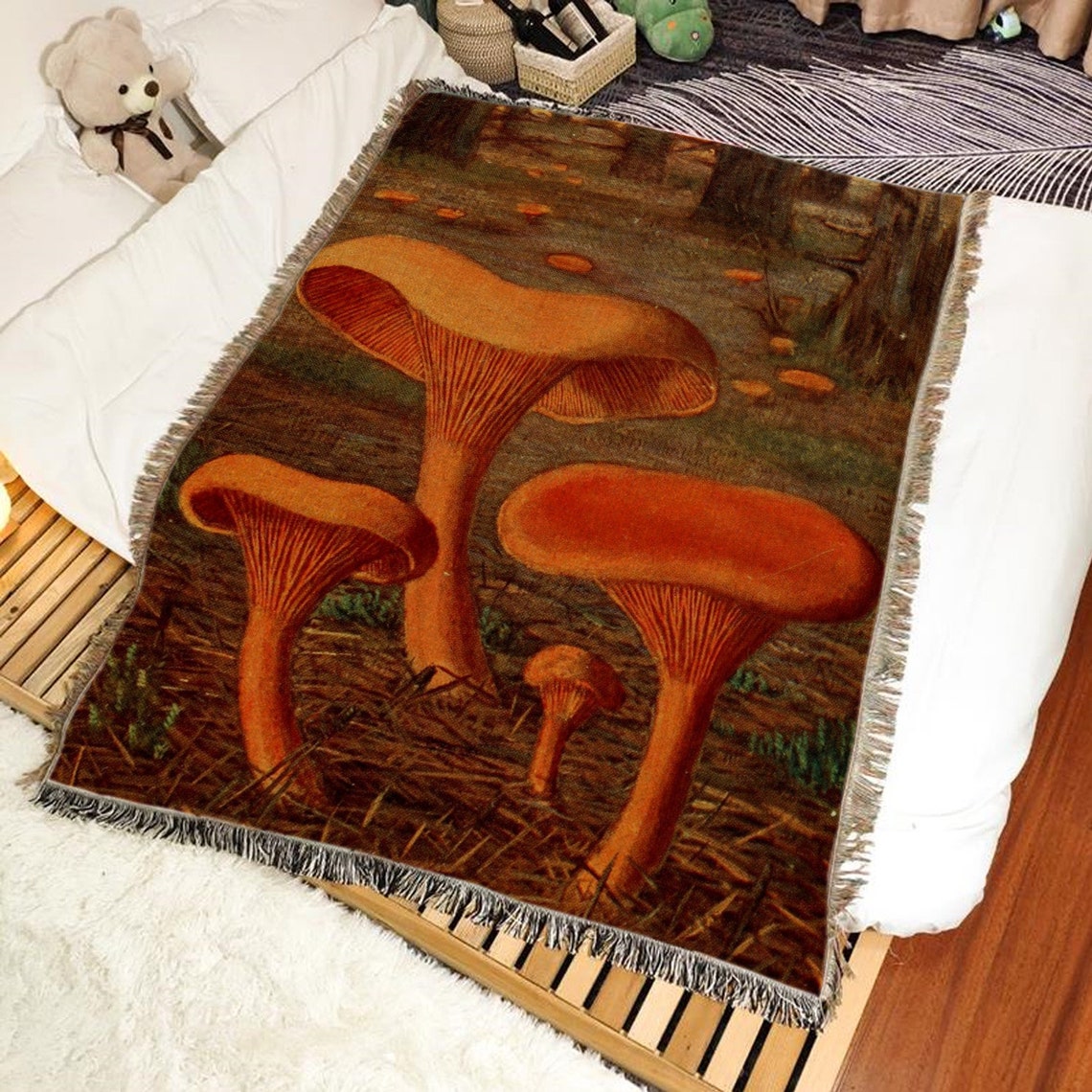 Grass Mushroom Throw Blankets Plant Printing Woven Blanket - Etsy