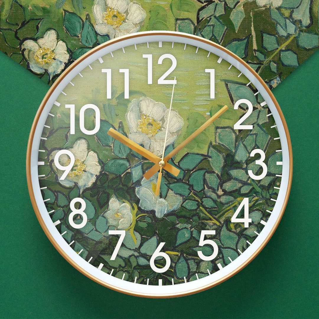 Van Gogh Art Clock, White Rose Wall Clock, Flower Silent Clock, Round ...