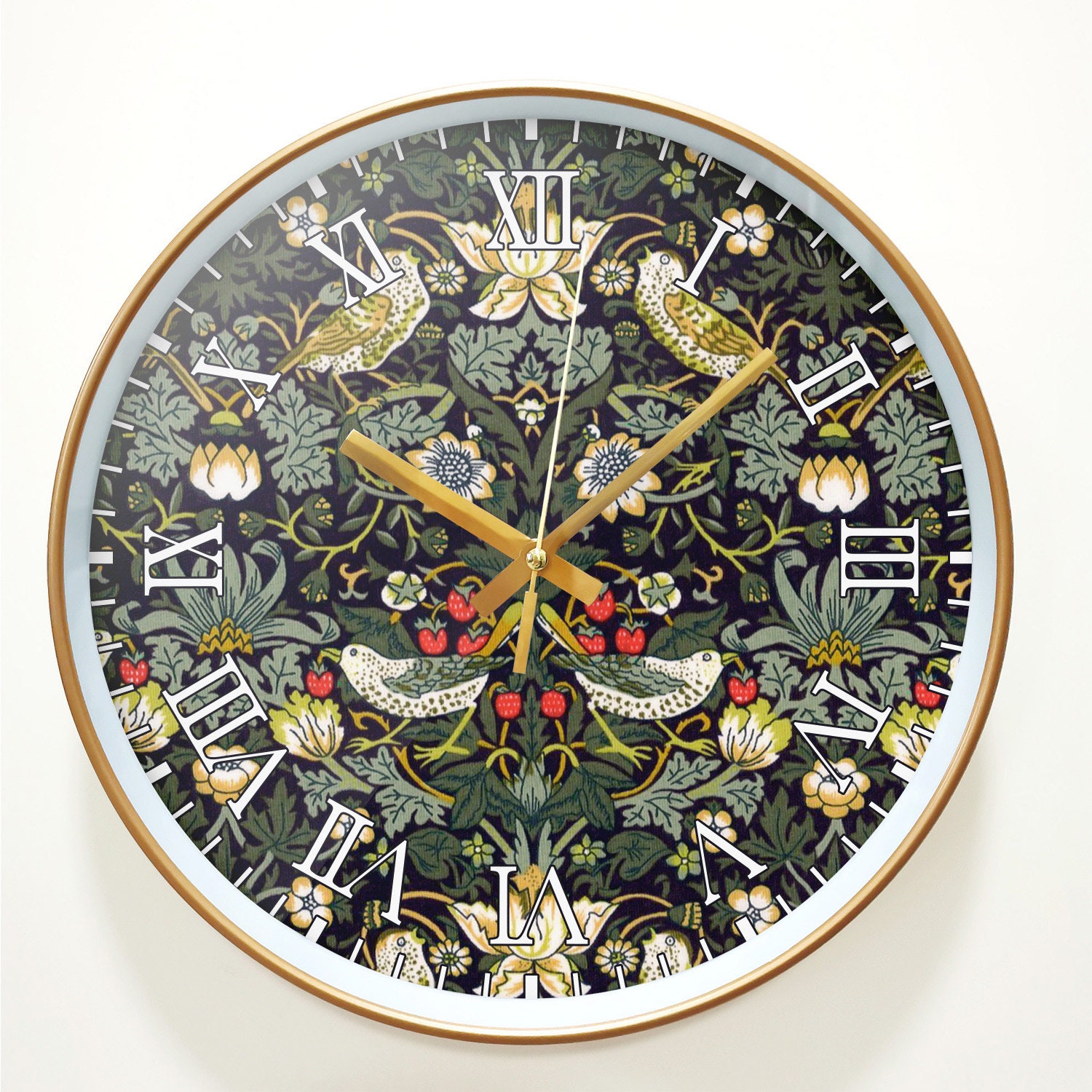 William Morris Wall Clock, Green Strawberry Thief Clock, Retro Plants ...