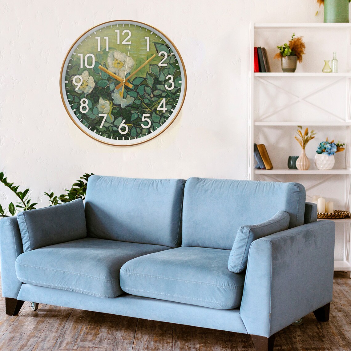 Van Gogh Art Clock, White Rose Wall Clock, Flower Silent Clock, Round ...