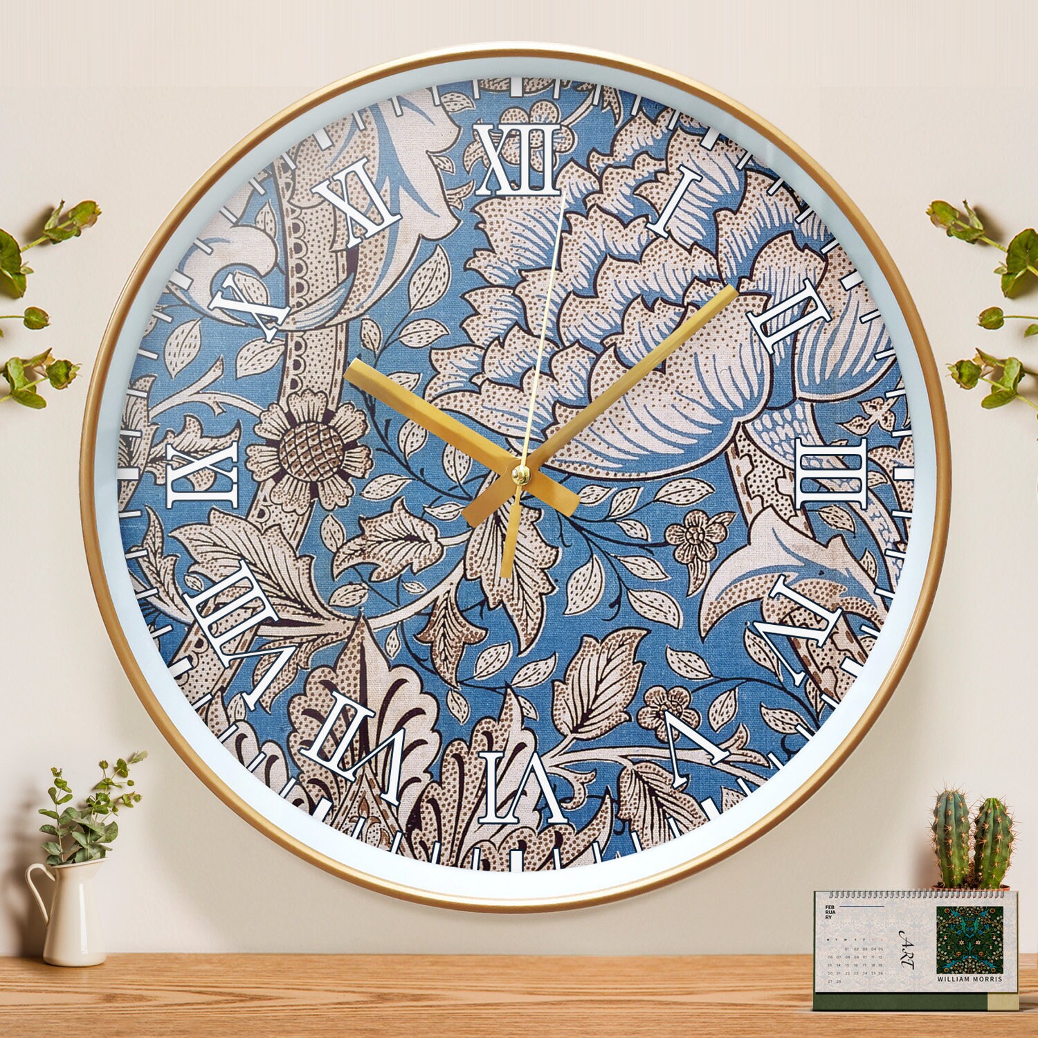 William Morris Clock, Retro Blue Flower Wall Clock, Morris Art Silent ...