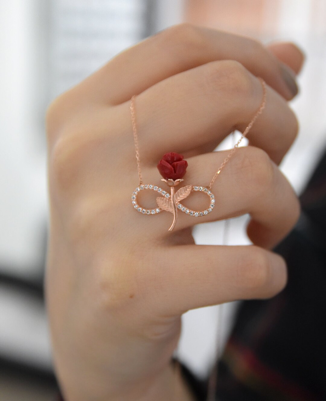 Red Rose Infinity Necklace 925 Sterling Silver 14k Gold - Etsy