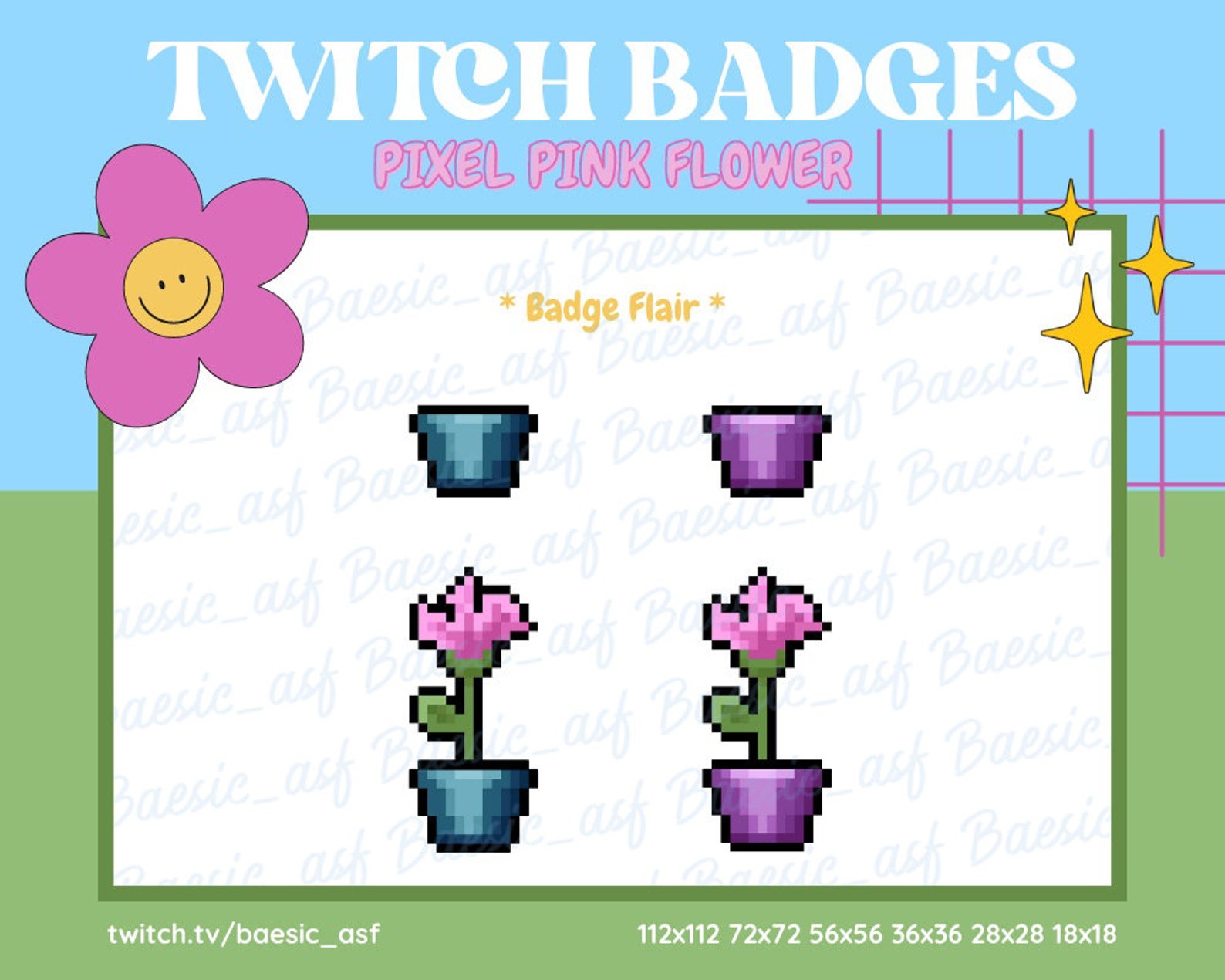 Pixel Art Pink Flower Sub Badges / Bit Badges / Cheer Badges PLUS ...