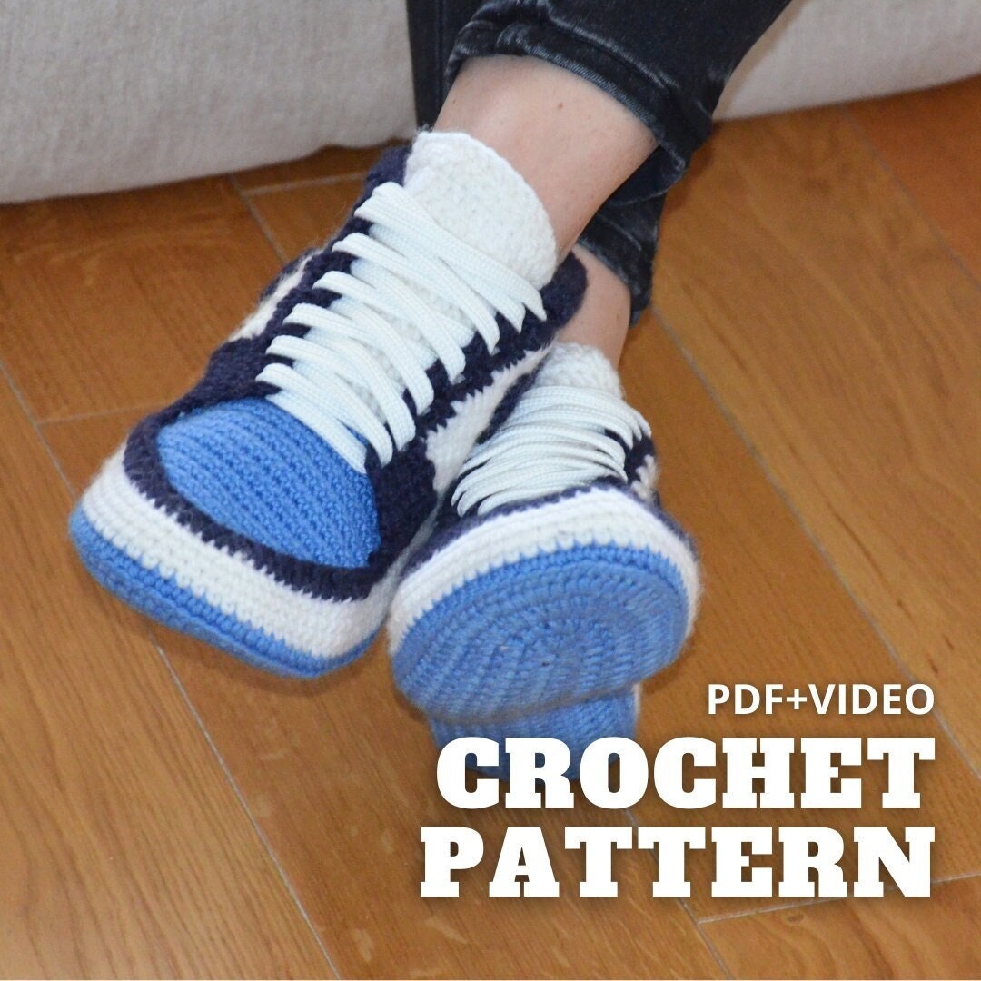 Sneaker Slippers Crochet Pattern, Adult Home Shoe DIY Tutorial for ...
