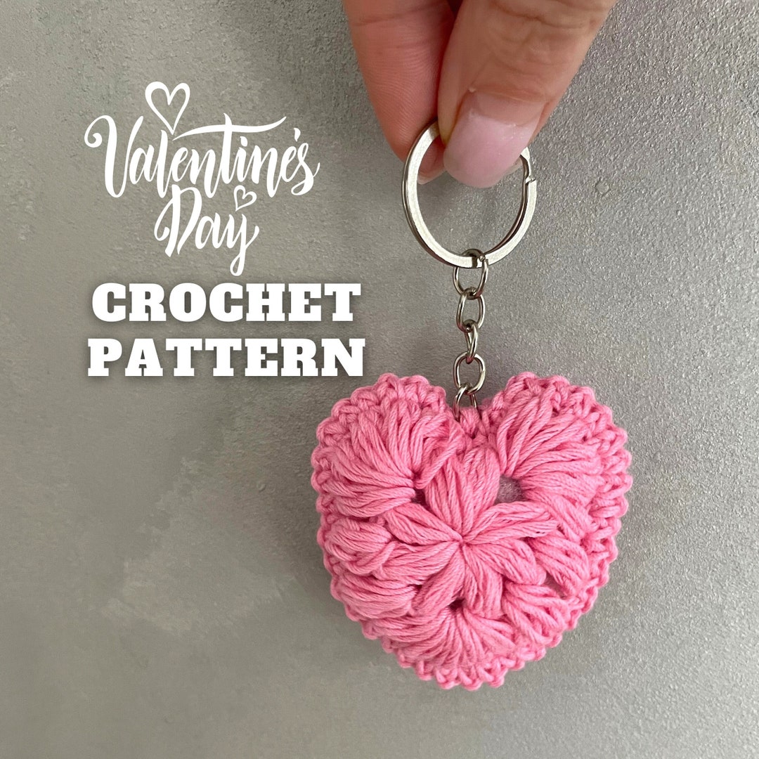 Valentines Day Crochet Pattern Heart Keychain DIY Gift Idea, Beginner ...