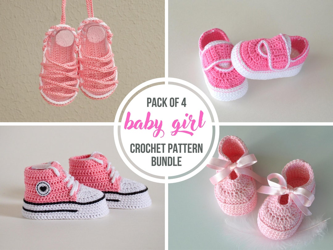 Crochet Pattern Bundle Baby Girl Booties, Set of 4 Patterns, Crochet ...