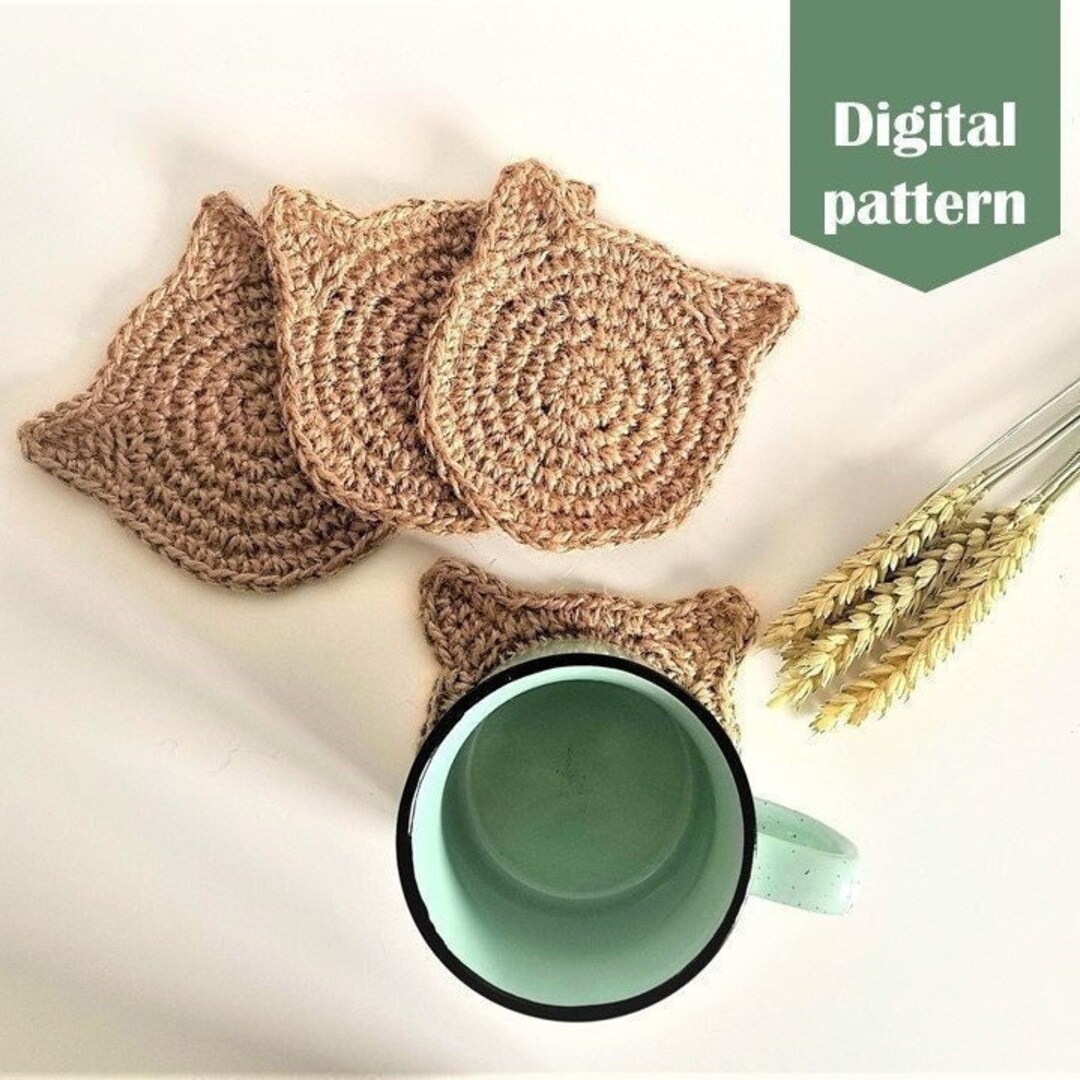 Crochet Coasters Pattern, Jute Coasters, Cat Lover Gift, Easy Crochet ...