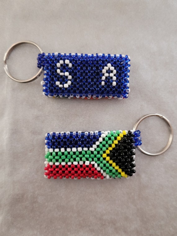 HANDMADE South African Beaded Keychain 3D SA Flag - Etsy UK