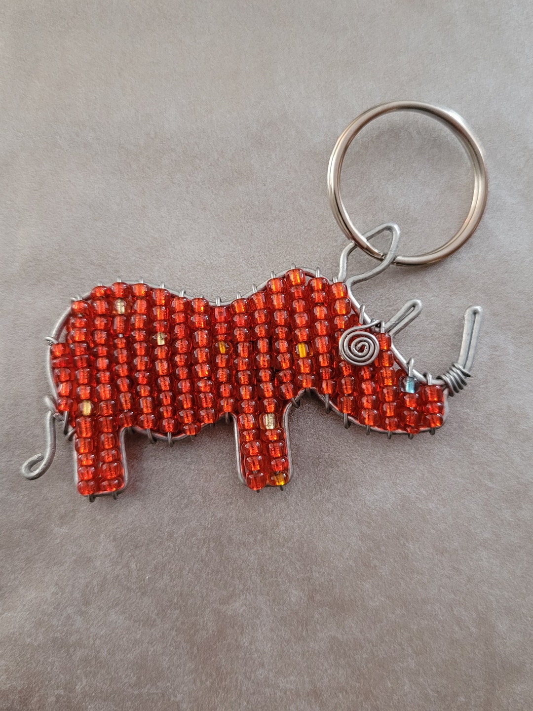 HANDMADE South African Beaded Rhino Keychains Flat Rhino Zulu - Etsy