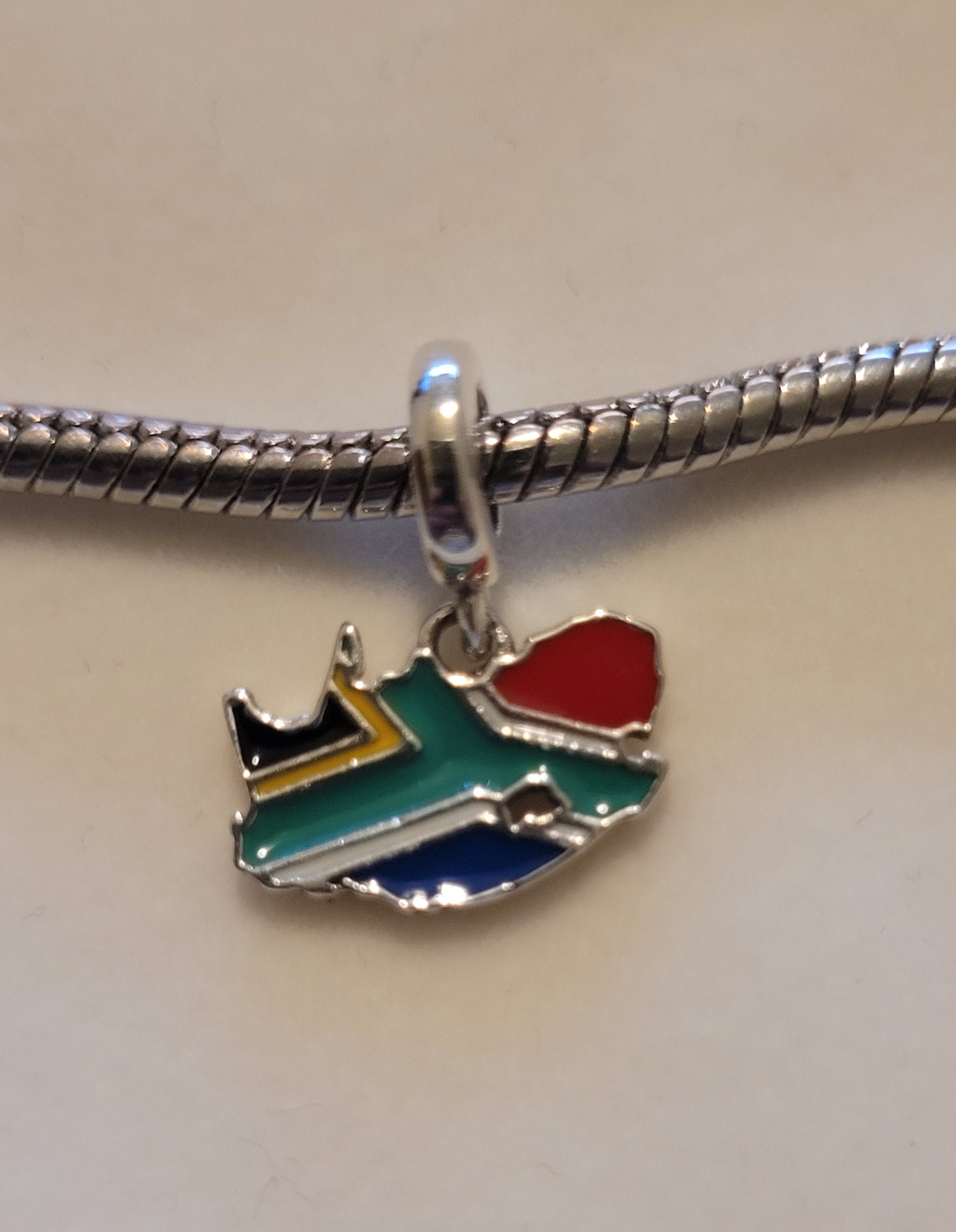 South Africa Flag Map Charm 925 Silver Charm European Style Bracelet ...