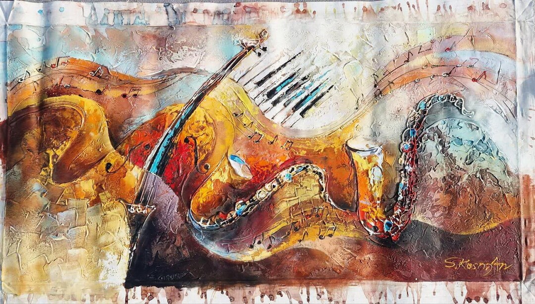 SHAUL KOSMAN - Saxophone and Piano (oil Painting) (unframed) UNIKAT - Etsy