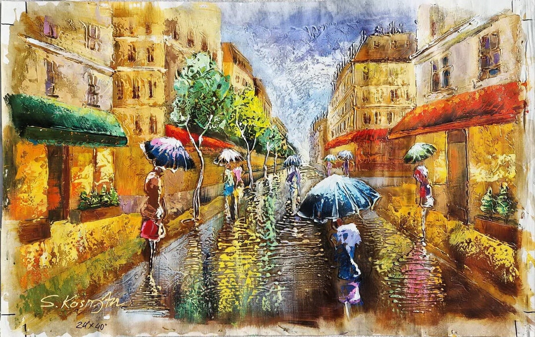 SHAUL KOSMAN - City in the Rain (oil Painting) (unframed) UNIKAT - Etsy