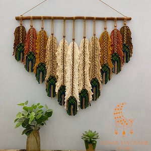 Handmade Macrame Peacock Feather Wall Hanging, Unique Macrame Wall Art ...
