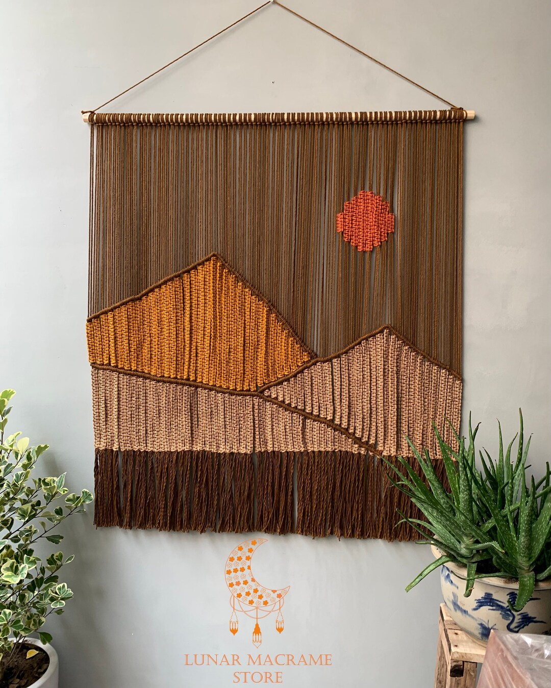Macrame Mountain and Sun Wall Painting, Custom Large Macrame Wall ...